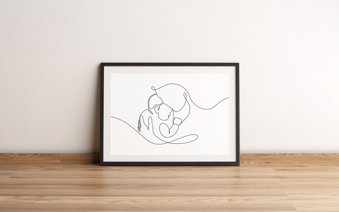 Mom and Baby One Line Art Single Line Drawing Mother and - Etsy