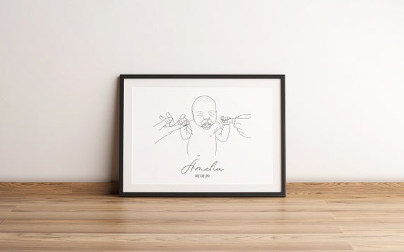 Baby's 1st Christmas Gift Custom Baby Line Art Drawing | Etsy