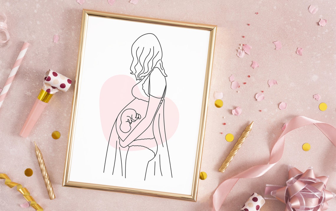 Pregnant Woman Line Art Pregnancy Print Wall Decor Nursery - Etsy