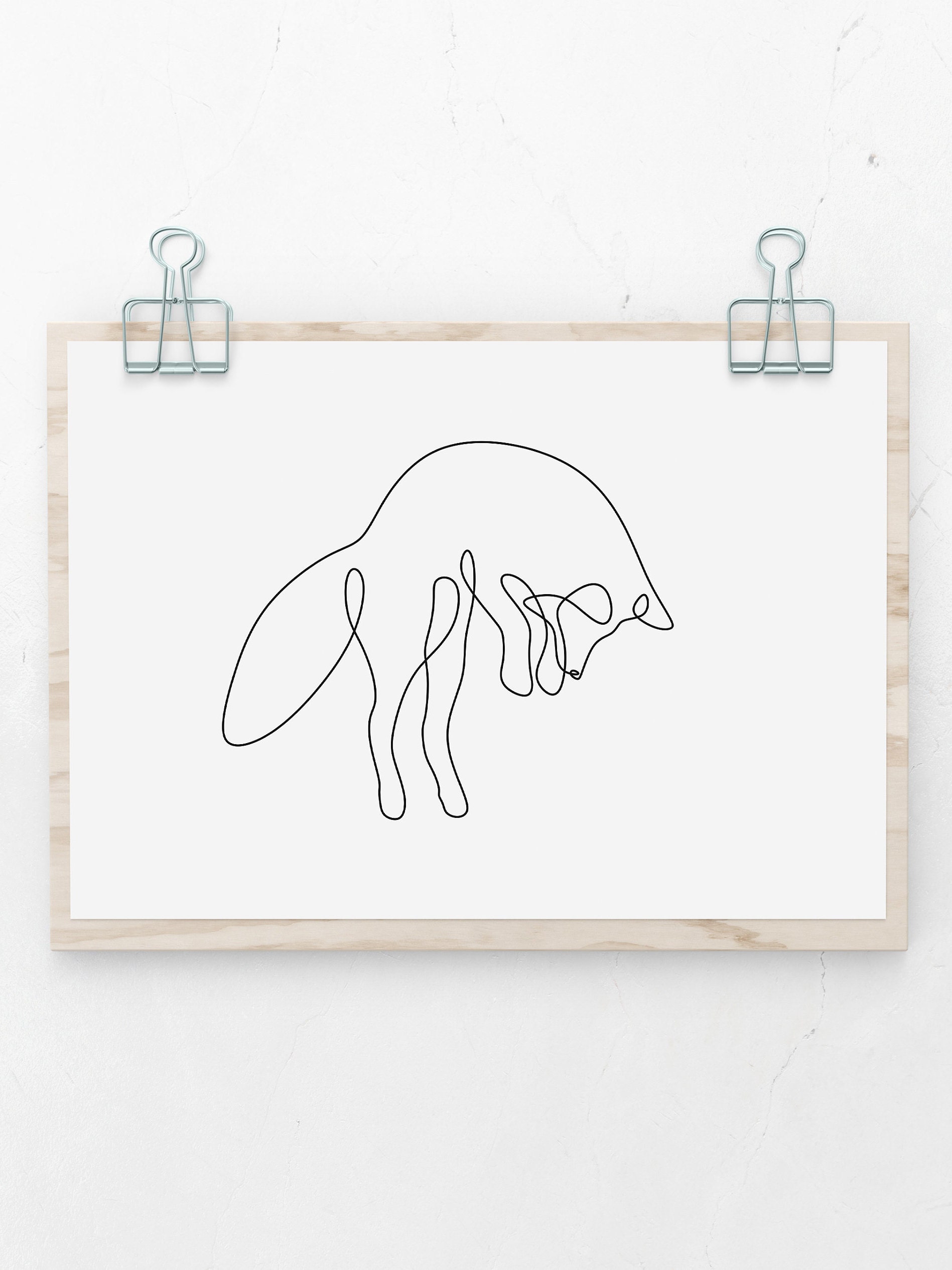 Jumping Fox Continuous One Line Art Print, Animals Outline Wall Art ...