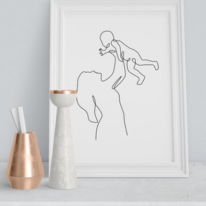 Mom and Baby One Line Art, Mother Holding a Baby Print, Minimal Nursery ...