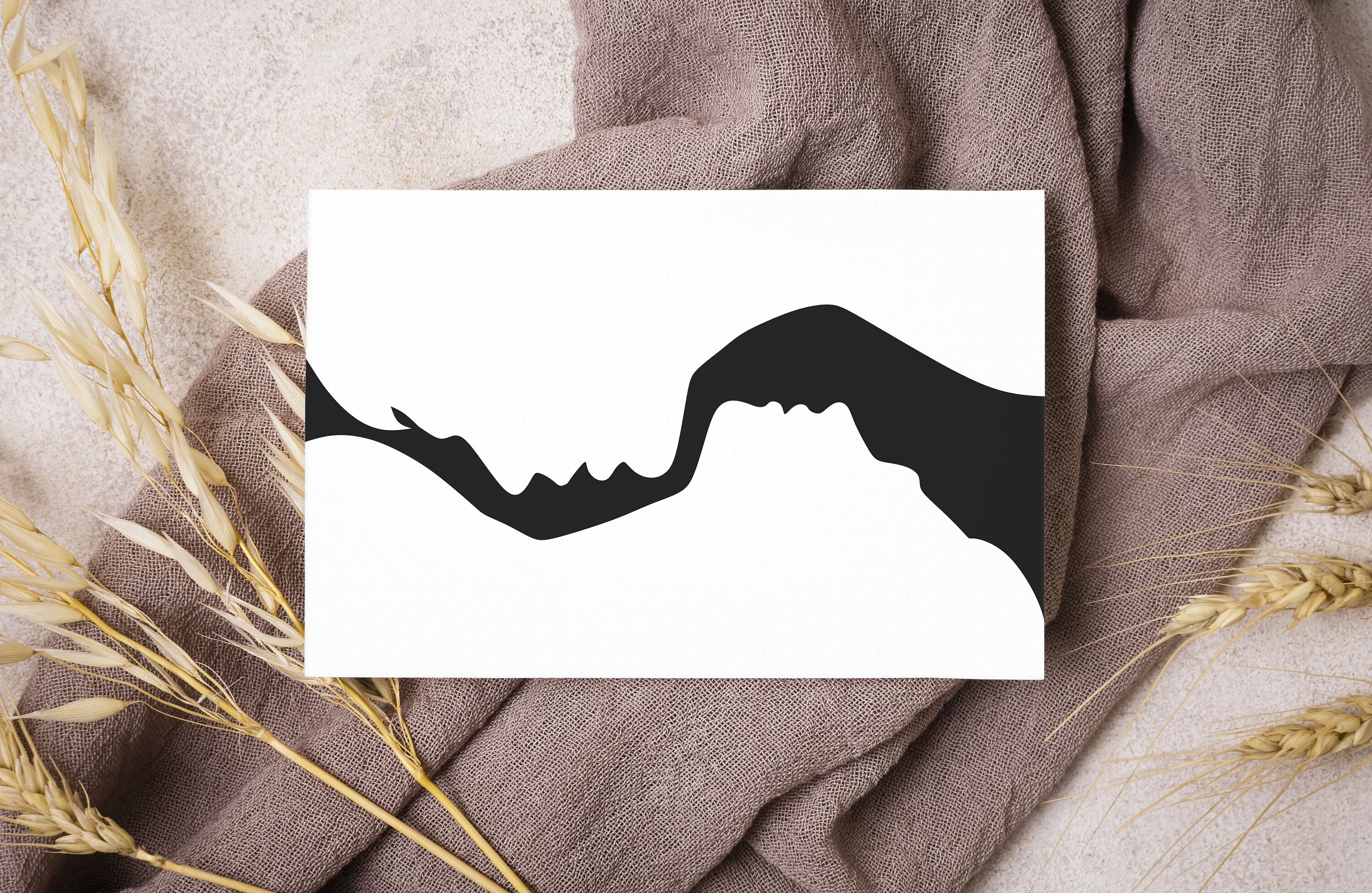 Set of 2 Romantic Couple Kiss Line Art Print - Etsy
