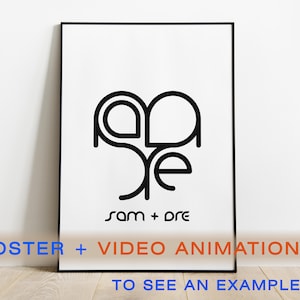 Animated Couple Names Custom Logo Geometric Line Art Design, Wedding or ...