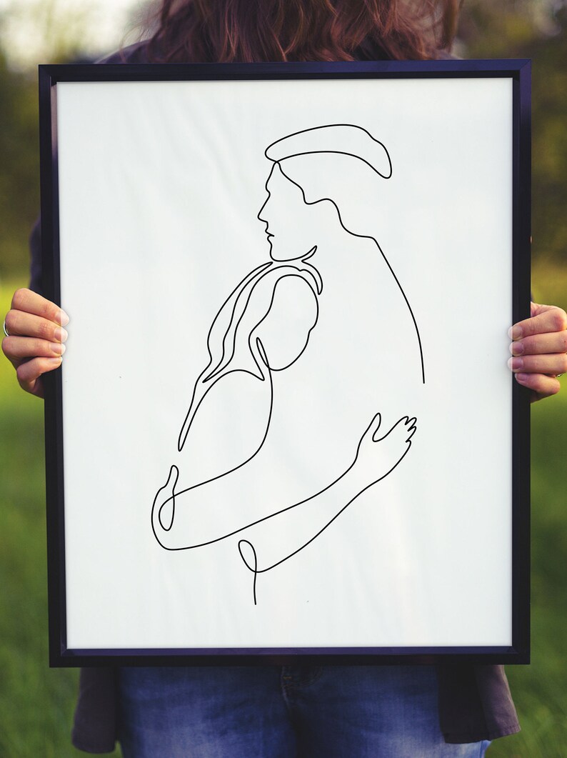 Abstract Couple One Line Art Drawing Romantic Poster Minimalist Couple ...