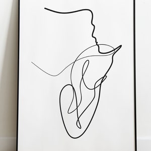 Abstract Couple Embrace Line Art Print, One Single Line, Minimalist ...
