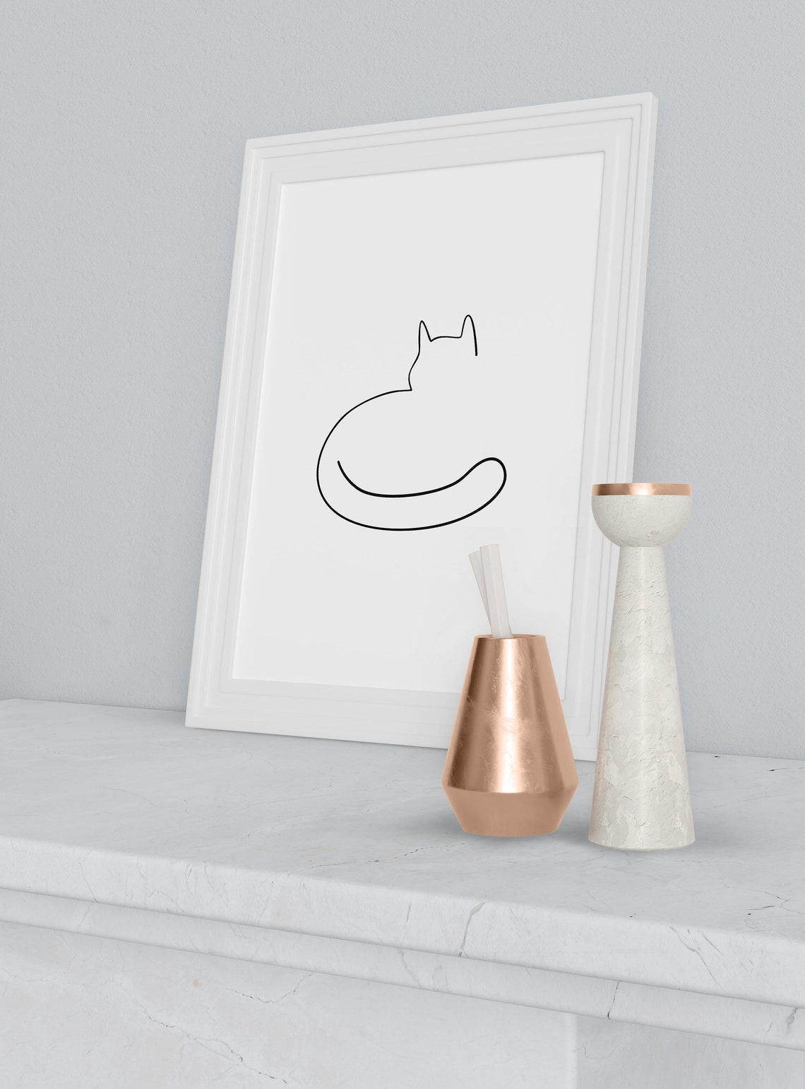 Abstract Cat one line art print simple line cute cat soft | Etsy