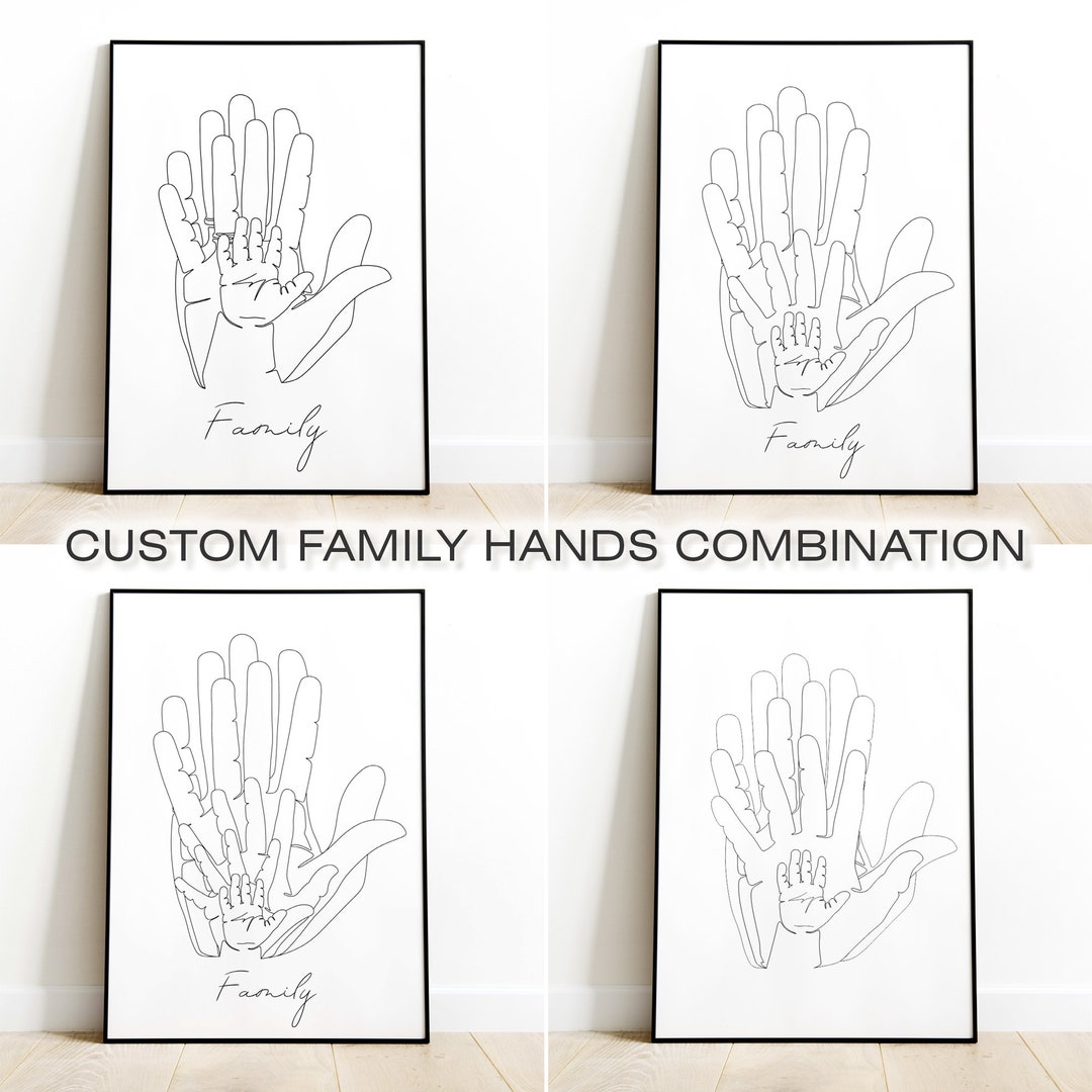 Custom Combination Line Art, Family Hands Print, Digital Files - Etsy
