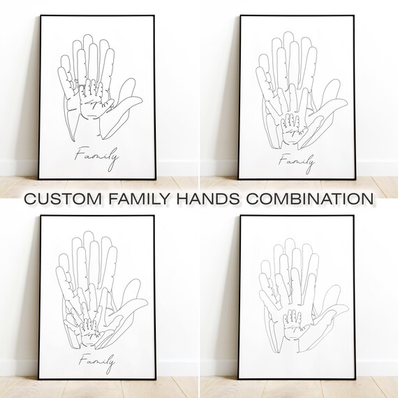 Custom Combination Line Art Family Hands Print Digital Files - Etsy