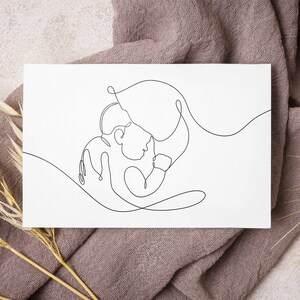 Mom and Baby One Line Art, Single Line Drawing, Mother and Child Wall ...
