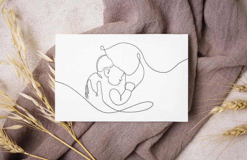 Mom and Baby One Line Art Single Line Drawing Mother and - Etsy