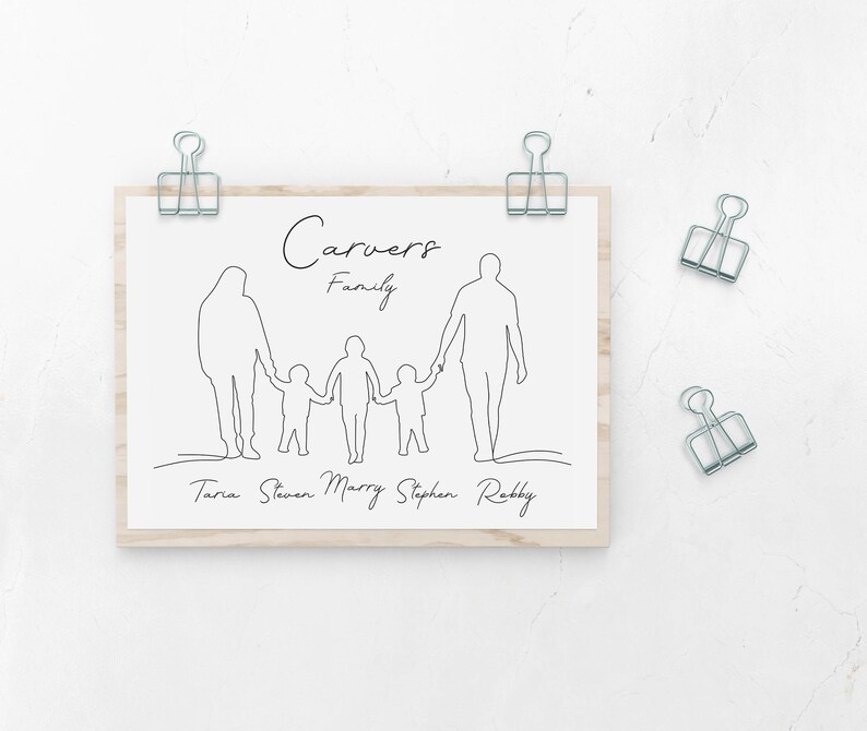 Personalized Family of Five Line Art Print (digital Files) - Etsy