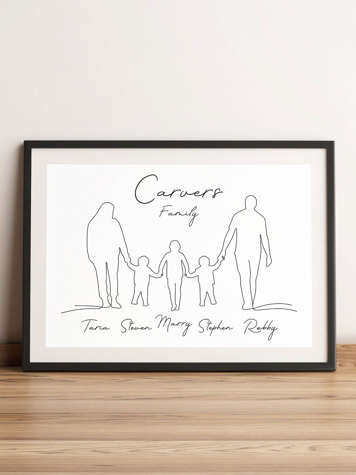 Personalized Family of Five Line Art Print (digital Files) - Etsy