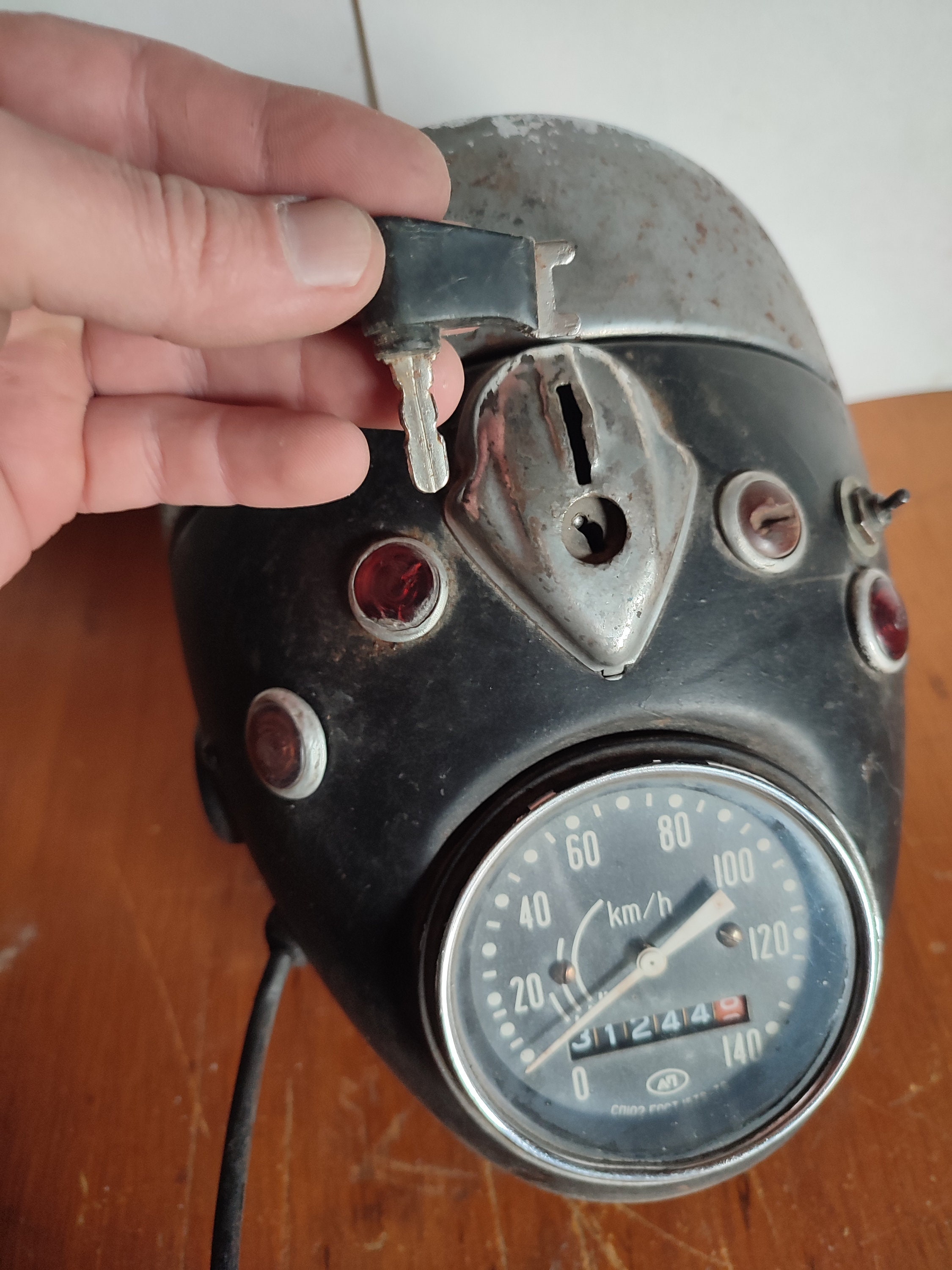 Vintage Black Motorcycle Headlights With Speedometer, Natural Rust on ...