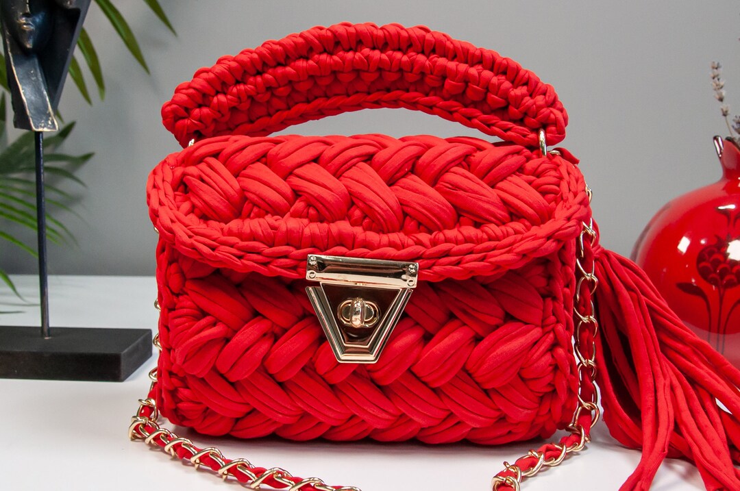 Red Woven Bag-handmade Knitted Bag-cross Body Bag-knitted Bag-luxury ...