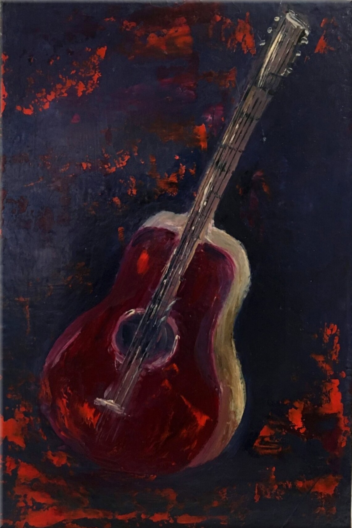 Guitar Abstract art painting Original small painting Guitar | Etsy