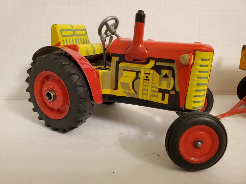 Schylling Tin Litho Wind-up Tractor and Trailer Toy - Etsy