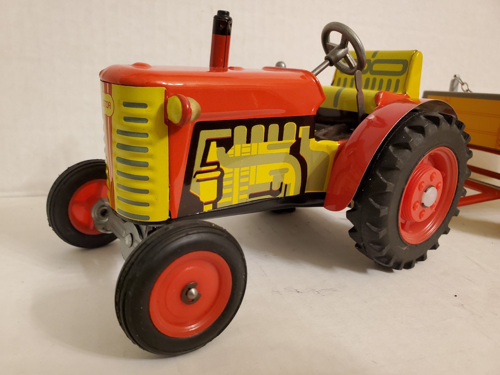 Schylling Tin Litho Wind-up Tractor and Trailer Toy - Etsy