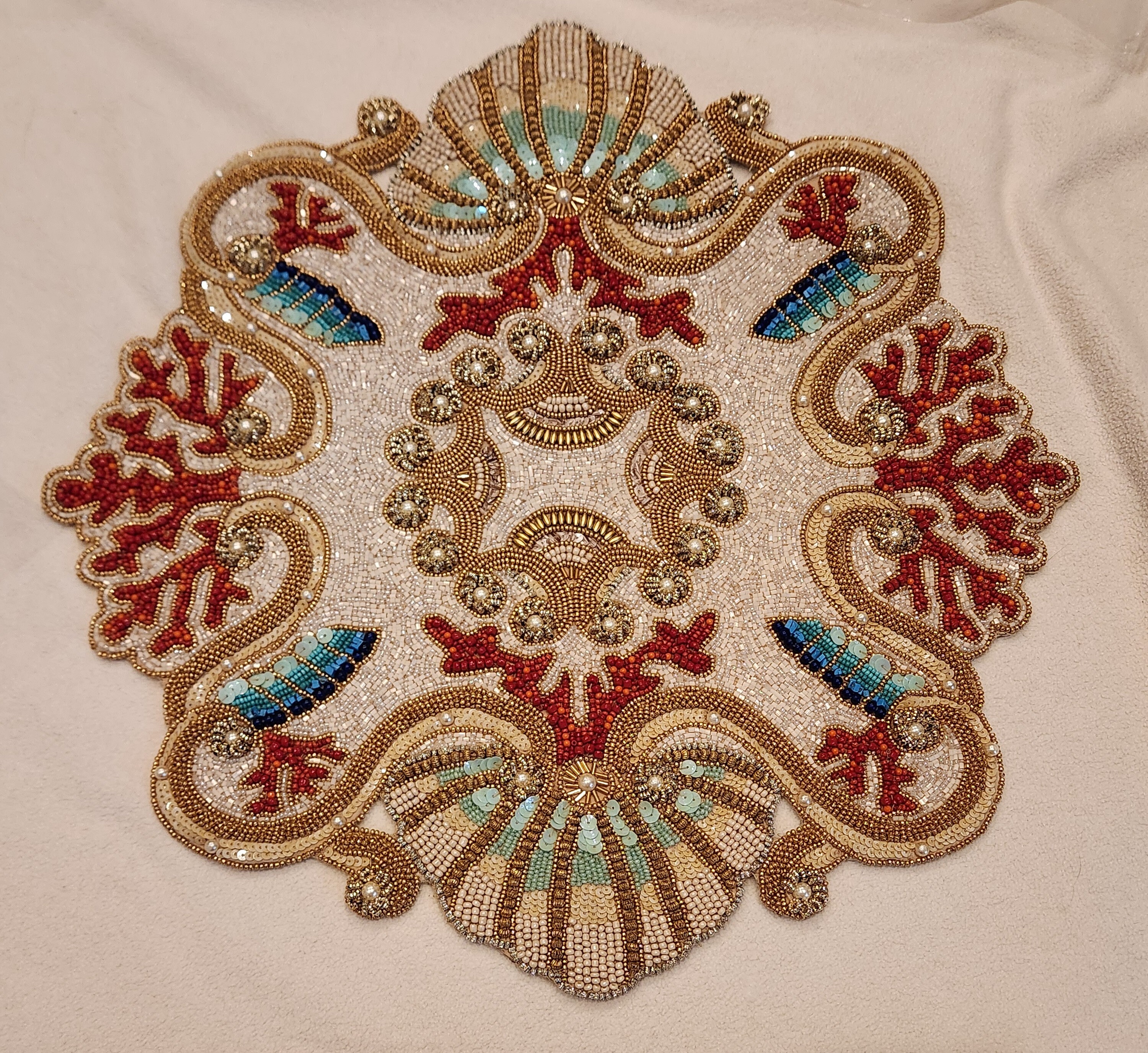 Kim Seybert Beaded Coral Reef Table Runner, Placemats, Napkin Rings ...