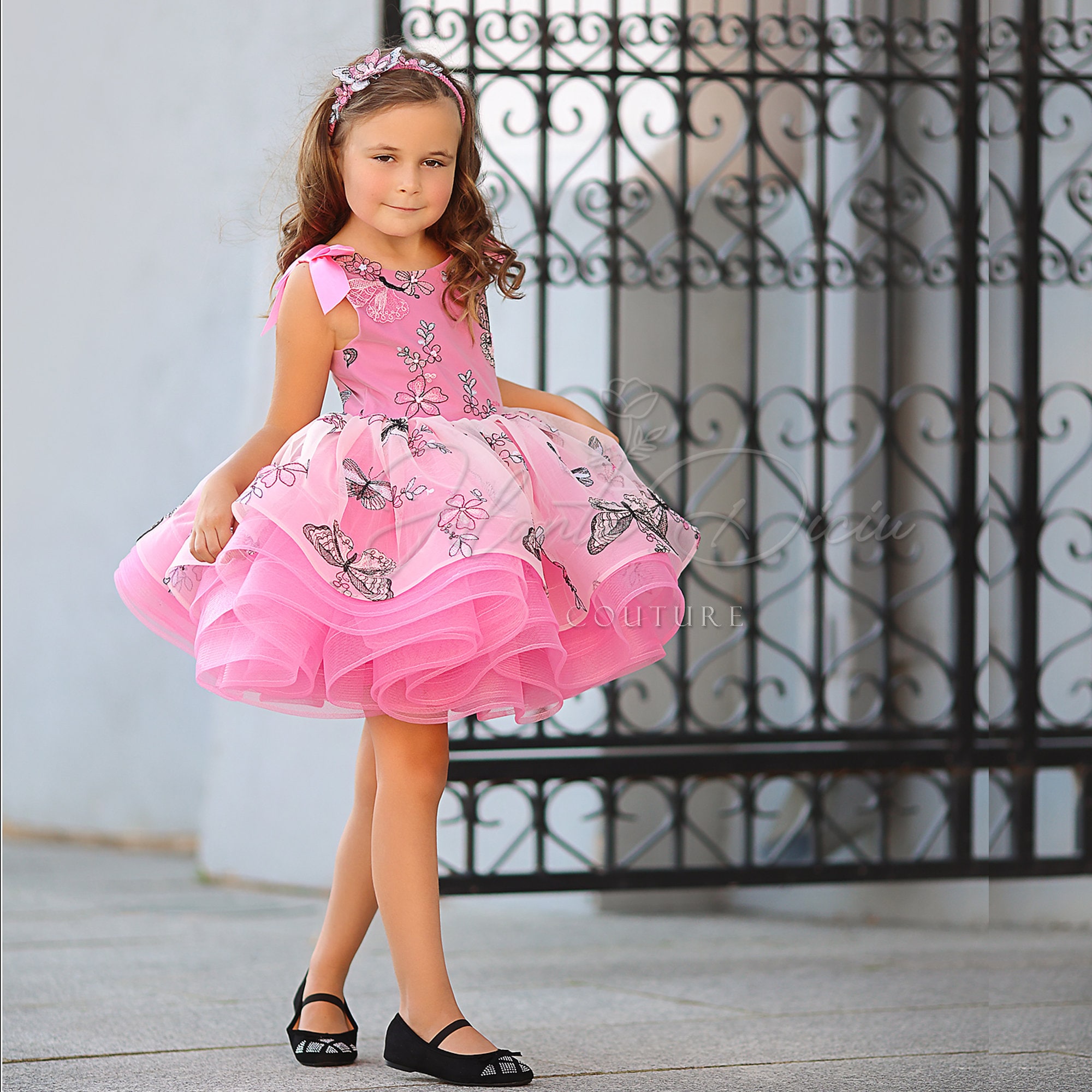 Hot Pink Party Dress Couture Party Dress for Girls Flowers - Etsy