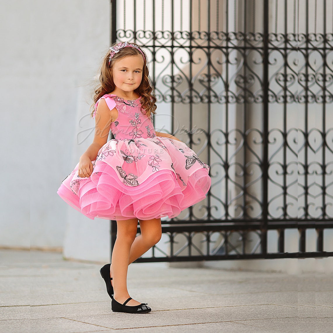 Hot Pink Party Dress Couture Party Dress for Girls Flowers - Etsy