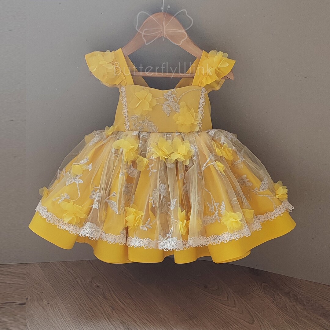 Yellow Birthday Dress, Yellow Party Dress for Girls, Puffy Yellow Dress ...