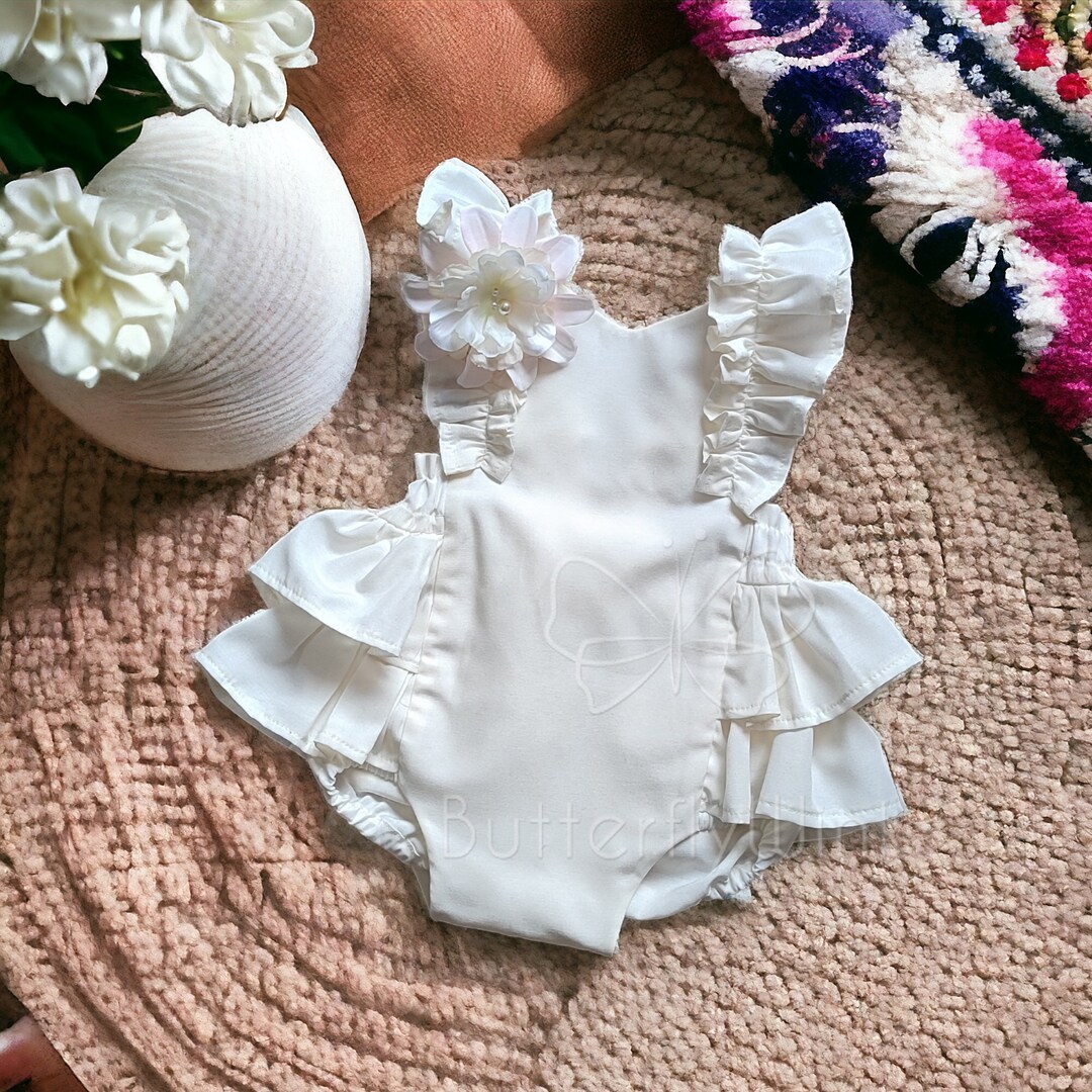 Cream Romper for Baby Girl, off White Ruffled Romper, Cake Smash White ...