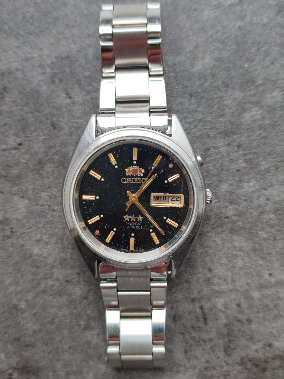 1980's ORIENT 3 Star BLACK Men's Watch Vintage Japanese Mechanical ...