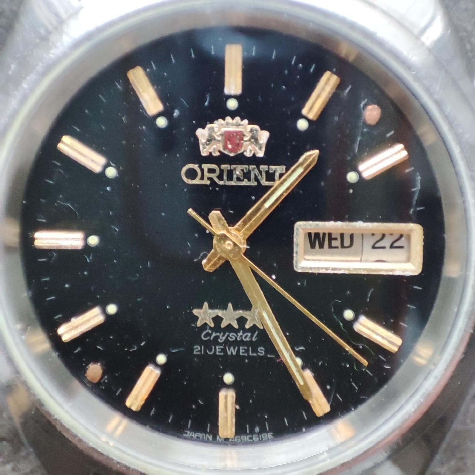 1980's ORIENT 3 Star BLACK Men's Watch Vintage Japanese Mechanical ...