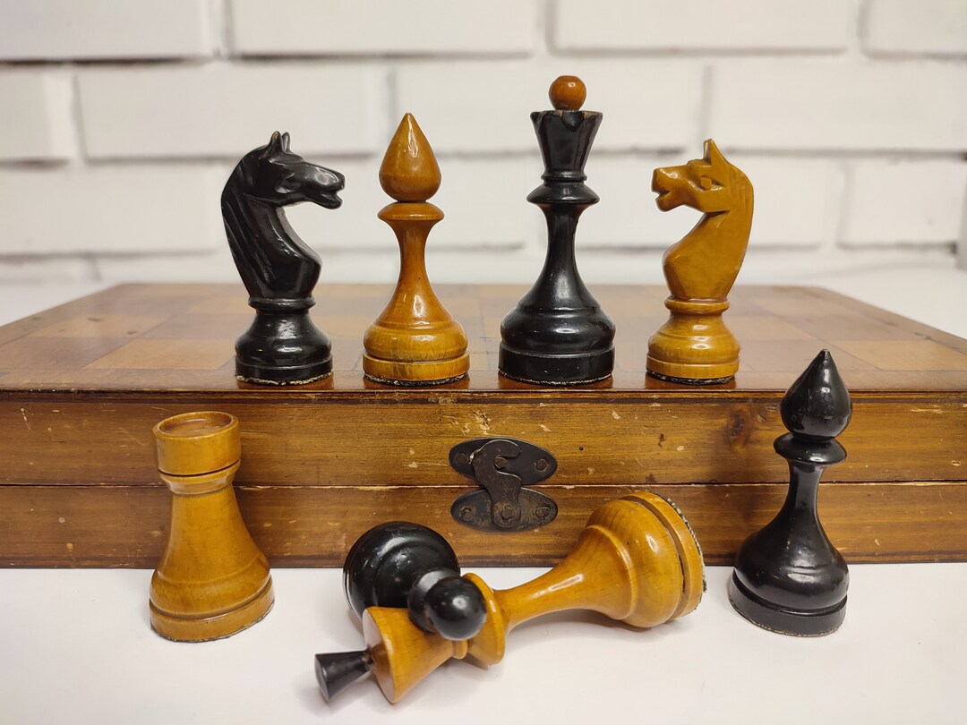 Antique Rare Soviet Wooden Middle Chess Set With Weighting Russian USSR ...