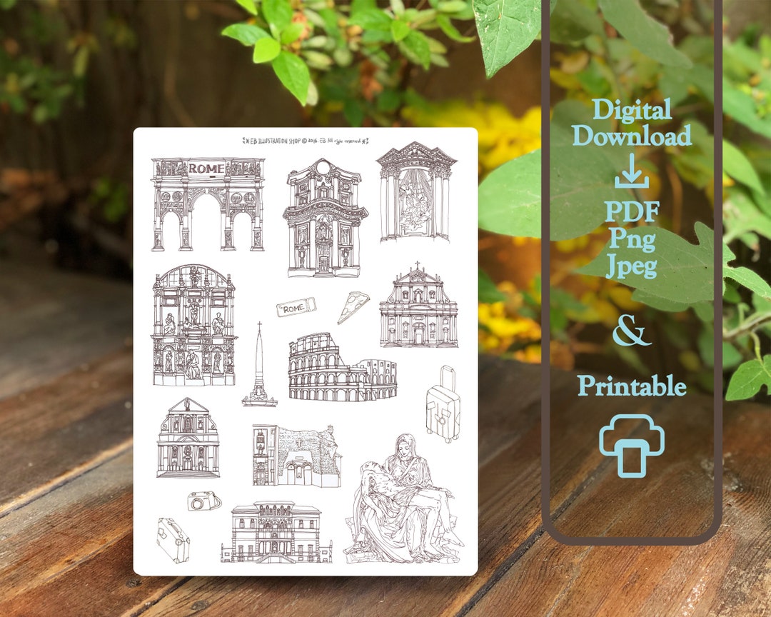 Printable Sticker, Digital Sticker, Travel Sticker, Roman Tourist Sites ...