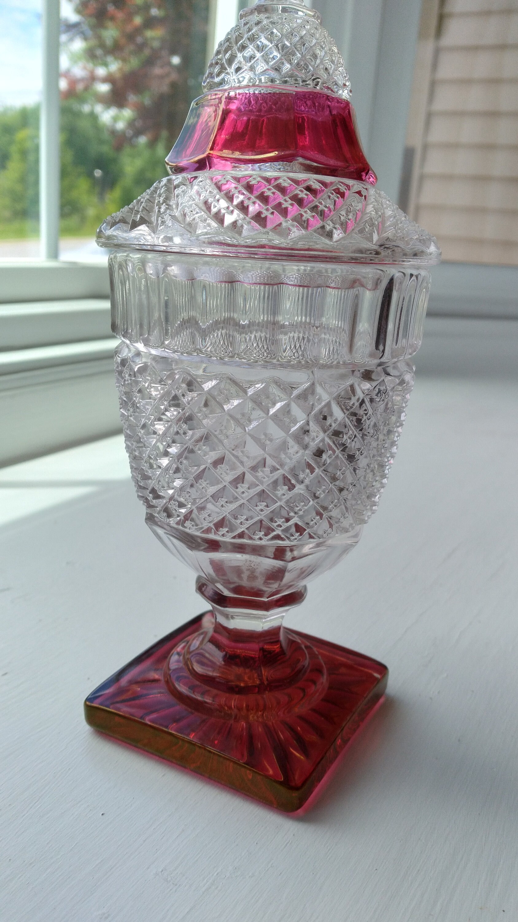 Vintage Pressed Glass Candy Dish Clear and Ruby - Etsy