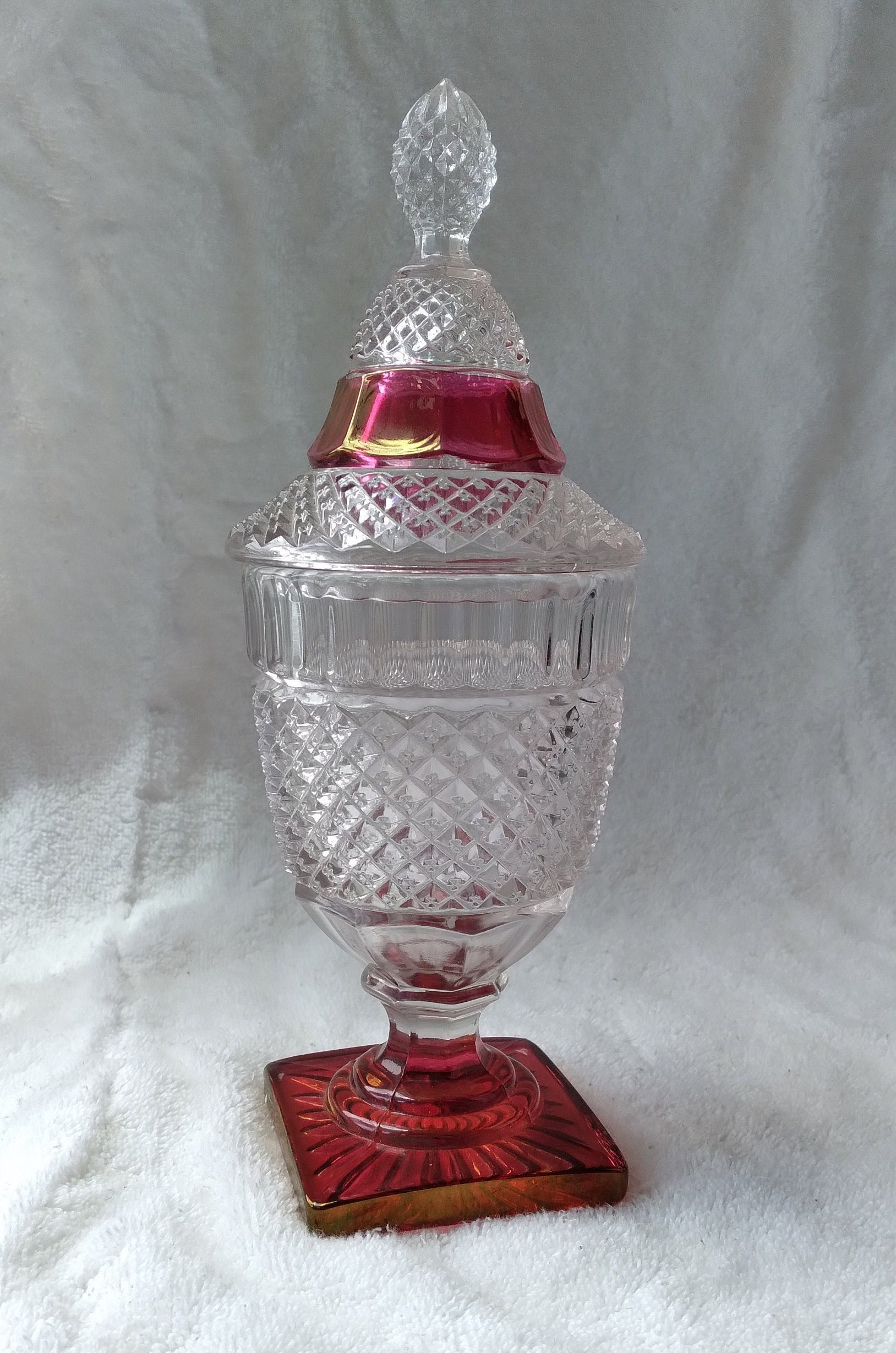 Vintage Pressed Glass Candy Dish Clear and Ruby - Etsy
