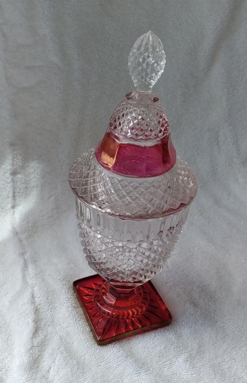 Vintage Pressed Glass Candy Dish Clear and Ruby - Etsy