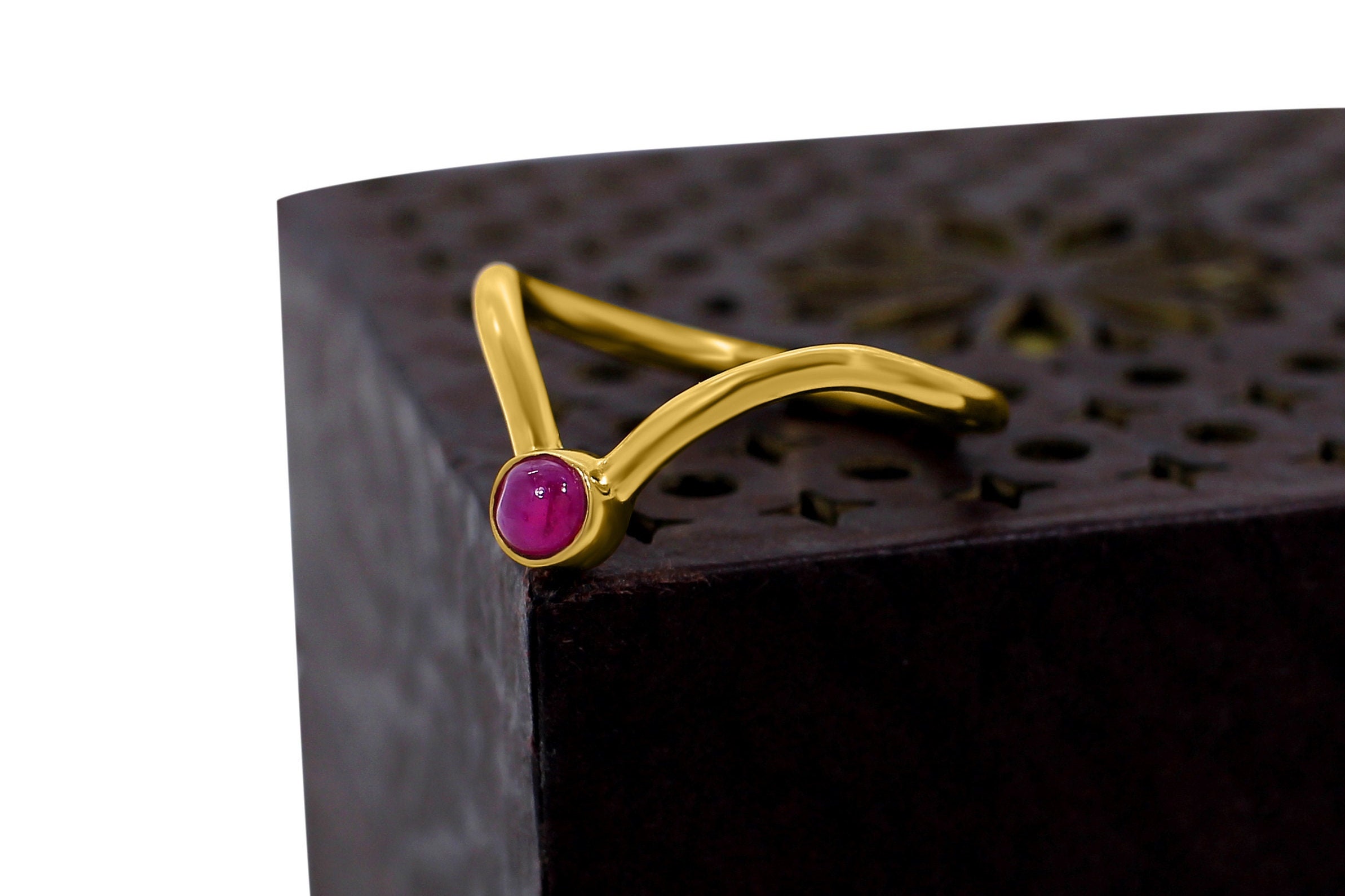 Solid Gold Ruby Wishbone Ring, 14K Gold Dainty Ring, Statement Chevron ...