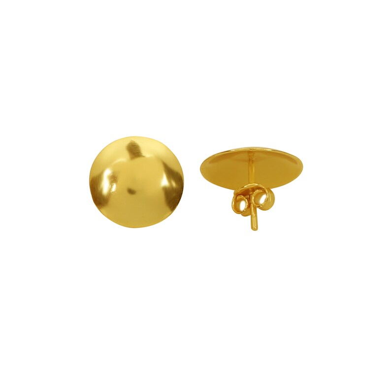 18K Pure Gold Round Studs Earrings, Gold Plain Circle Earrings, Gold ...