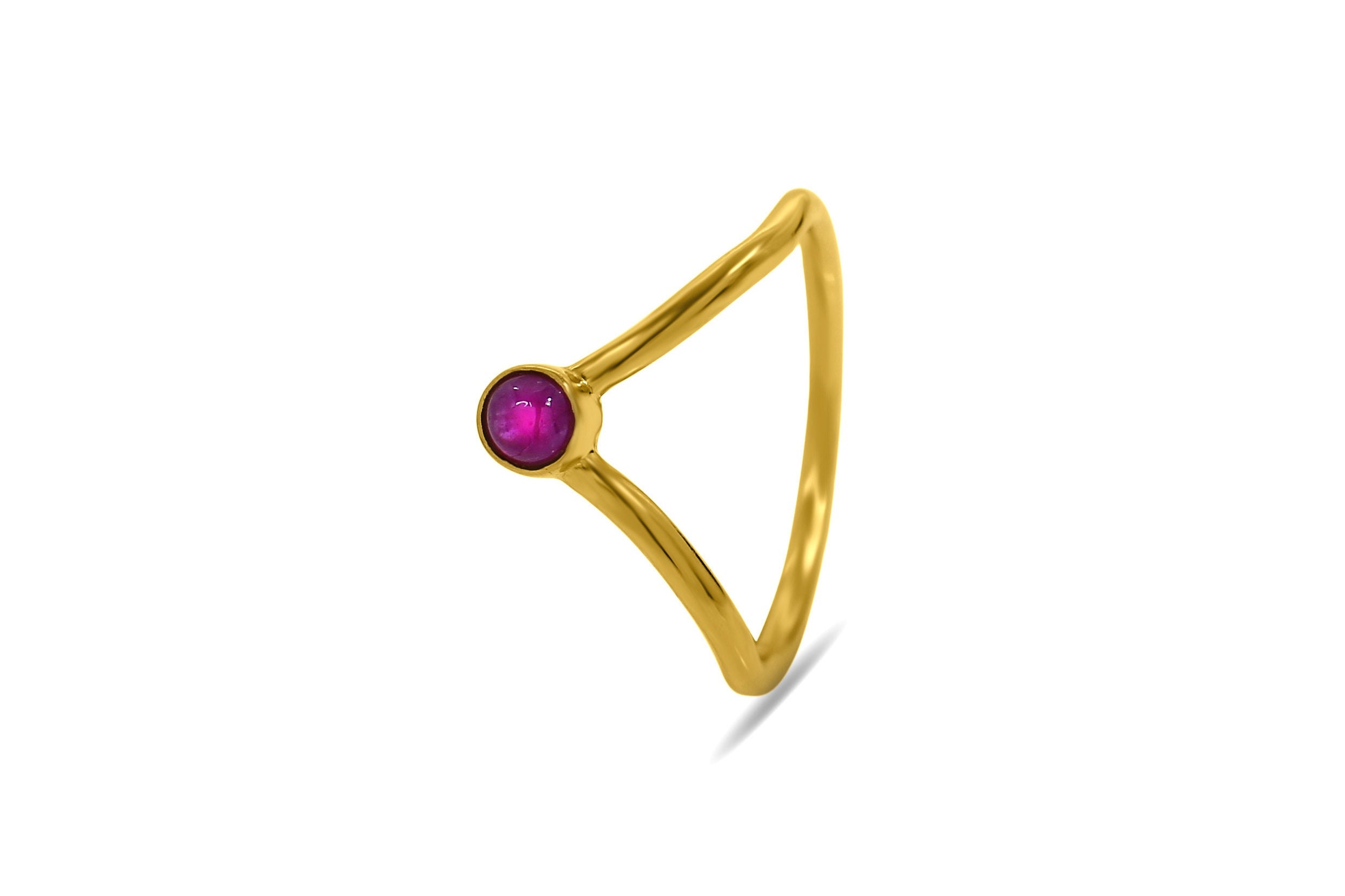 Solid Gold Ruby Wishbone Ring, 14K Gold Dainty Ring, Statement Chevron Ring, Gold Charm Ring ...