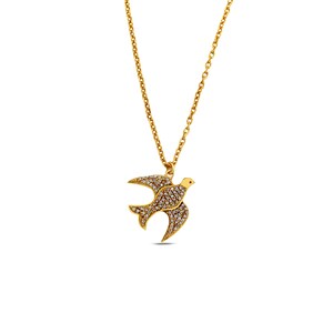 Diamond Bird Gold Pendant, 14K Solid Gold Pendant, 14K Gold Bird Charm ...