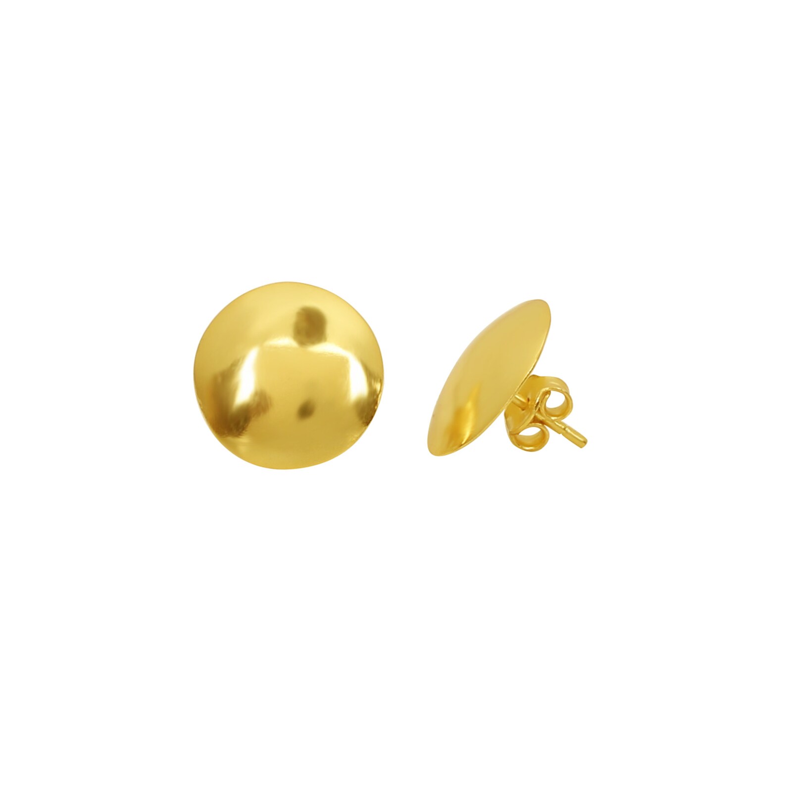 18K Pure Gold Round Studs Earrings, Gold Plain Circle Earrings, Gold ...