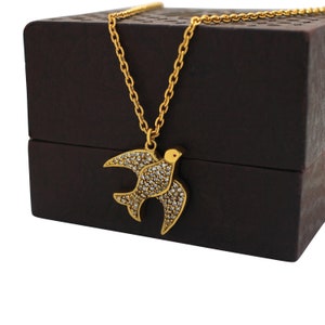 Diamond Bird Gold Pendant, 14K Solid Gold Pendant, 14K Gold Bird Charm ...
