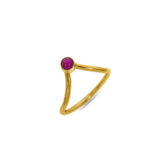 Solid Gold Ruby Wishbone Ring 14K Gold Dainty Ring Statement - Etsy