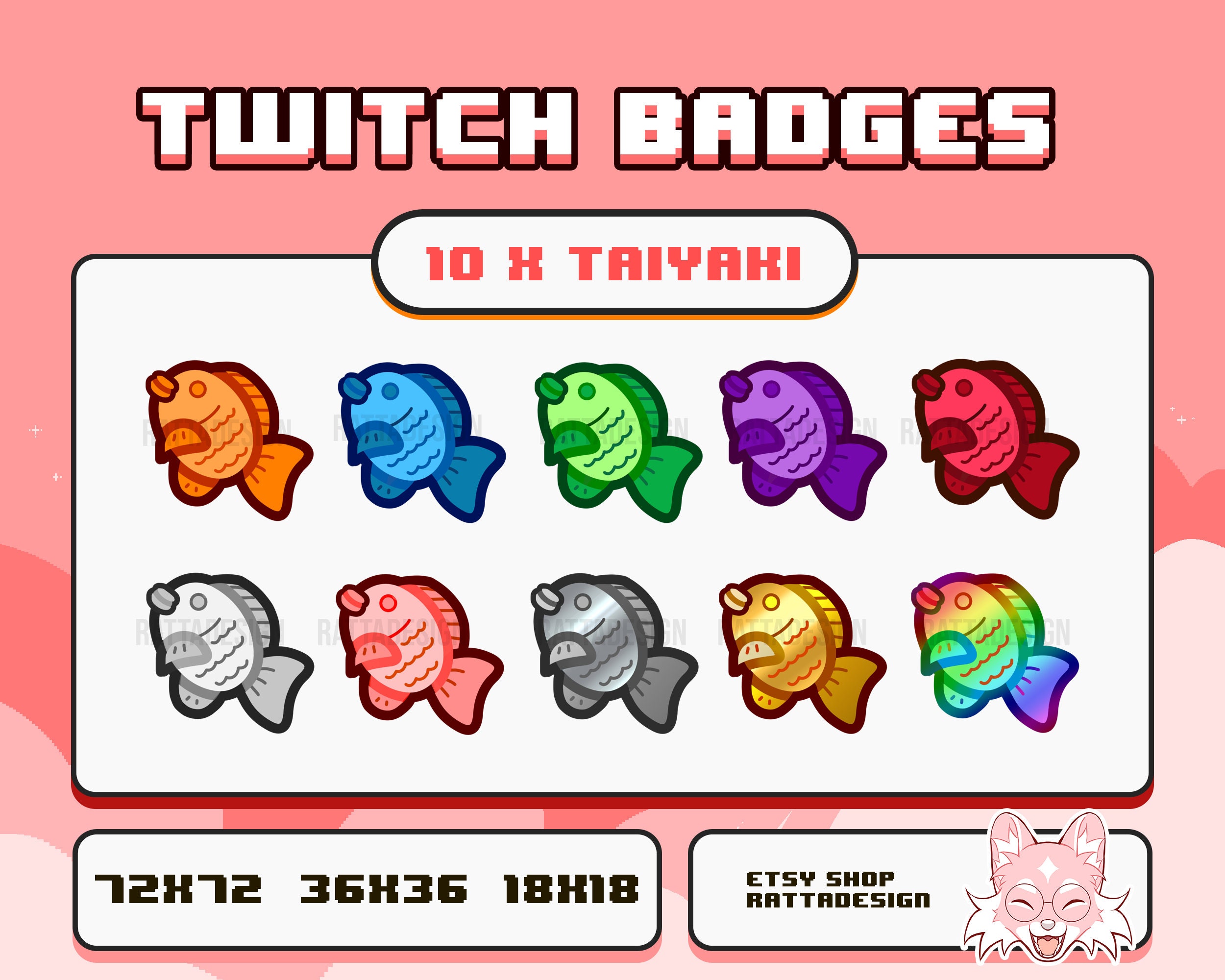 Taiyaki, Fish Badges for Twitch - Etsy