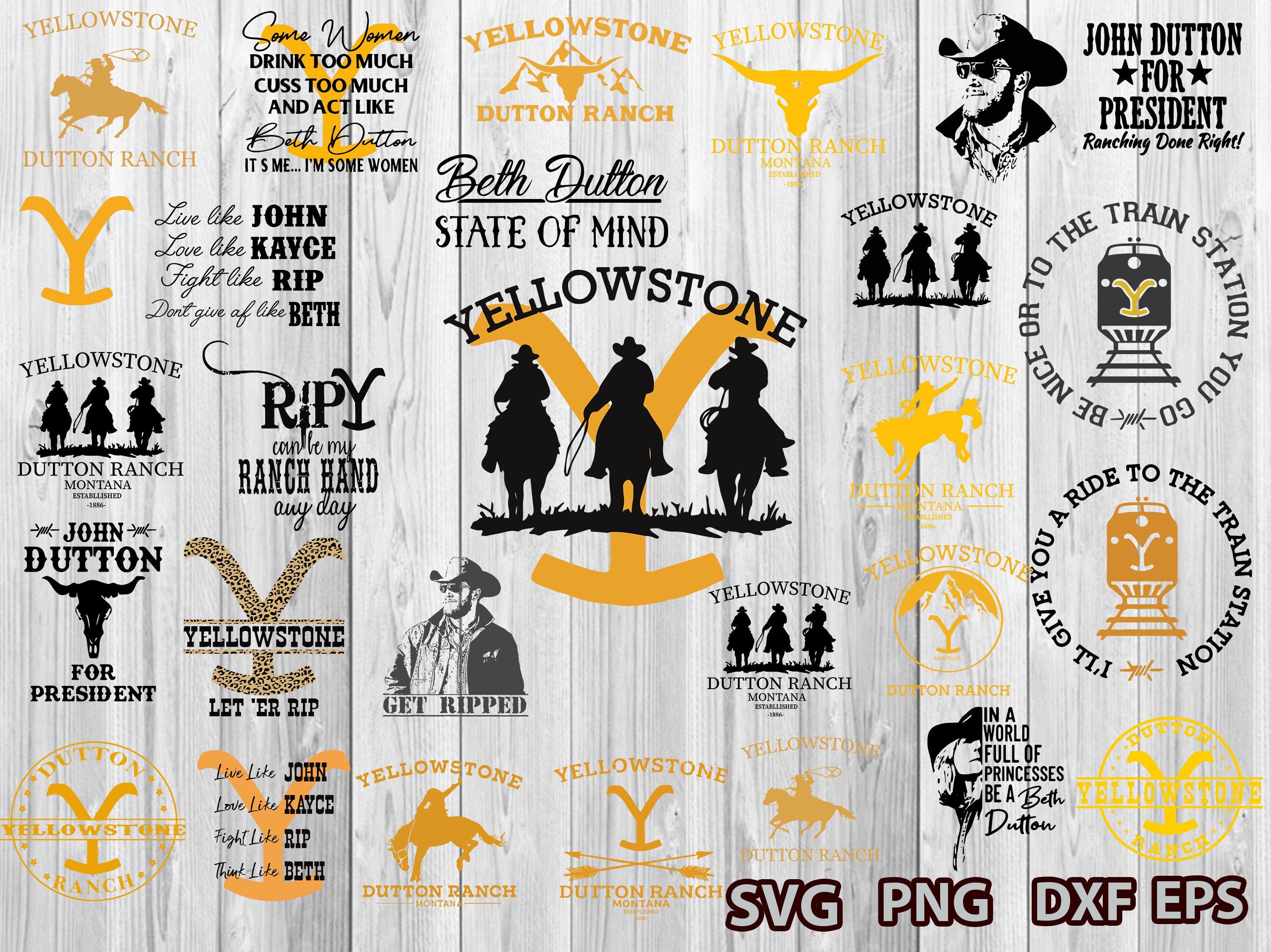 90 Designs Yellowstone Bundle Svg Dutton Ranch Svg Beth Etsy