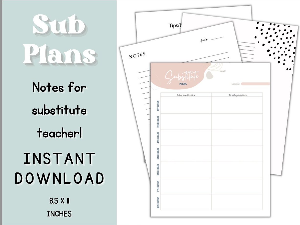 Substitute Teacher Notes Template - Etsy