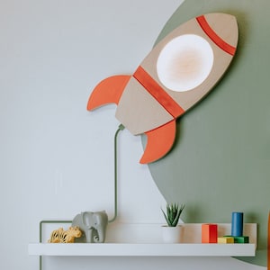 Rocket Wall Light, Wooden Wall Light, Kids Room Decor, Baby Room Night ...