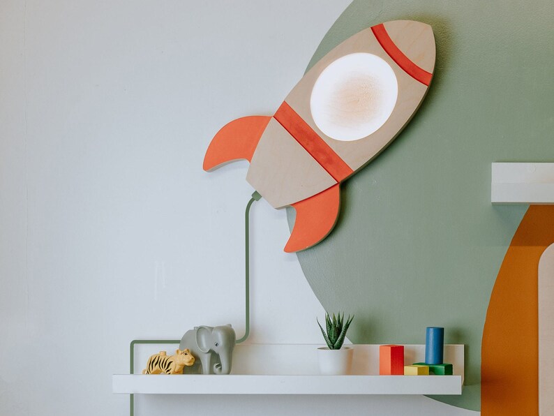 Rocket Wall Light Wooden Wall Light Kids Room Decor Baby - Etsy
