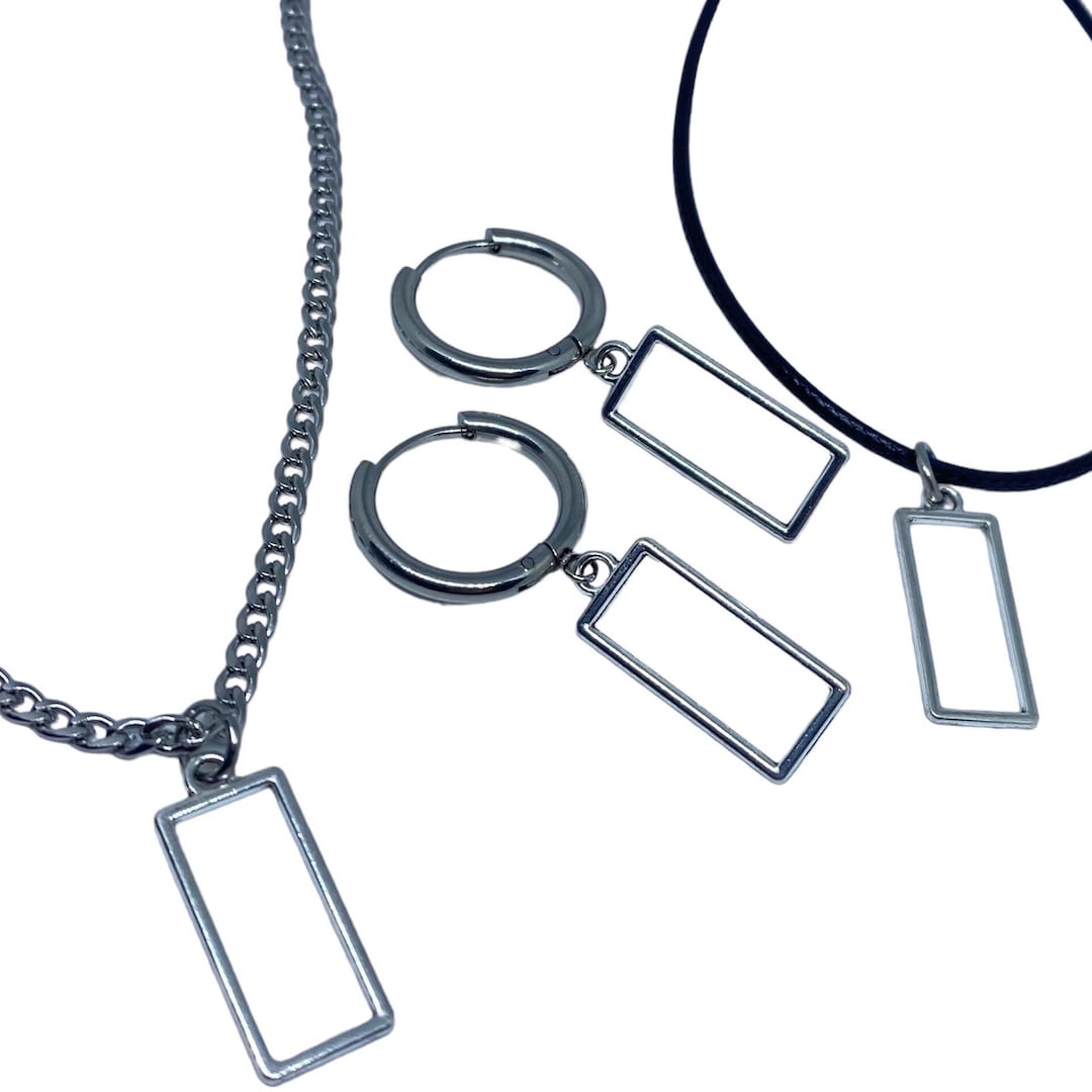 THE 1975 BOX JEWELLERY, Box Necklace and Hoop Earrings, Rectangular ...