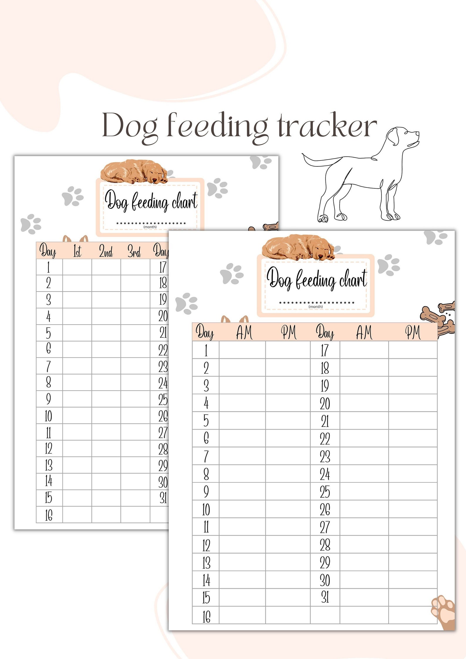 Dog Feeding Tracker | Printable Feeding Chart (monthly) - Etsy