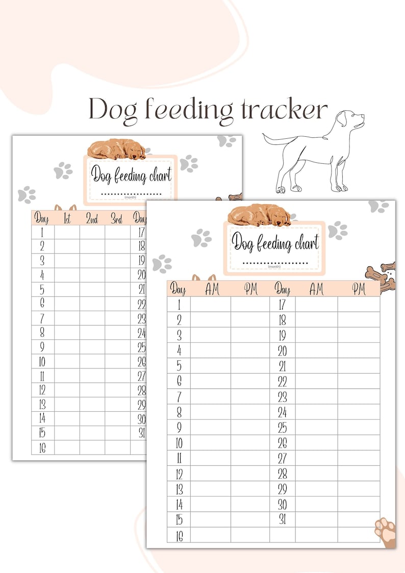 Dog Feeding Tracker | Printable Feeding Chart (monthly) - Etsy