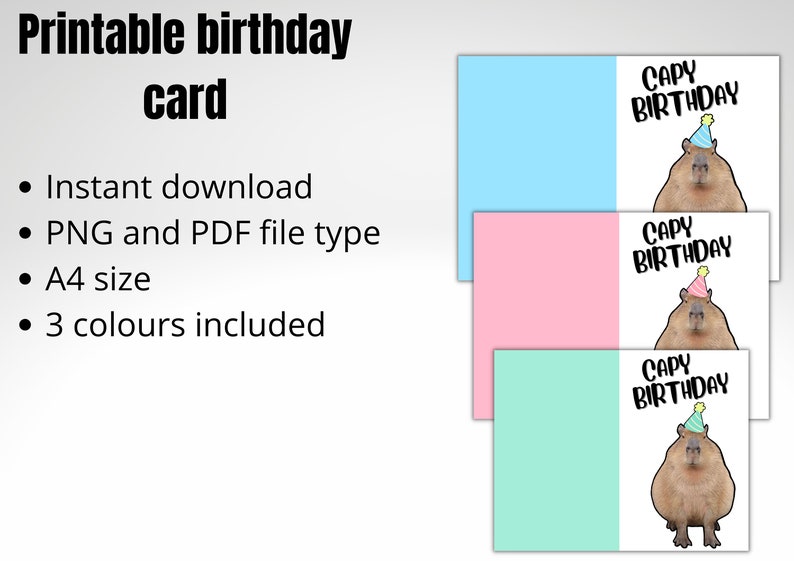 Capybara Birthday Card Printable - Etsy