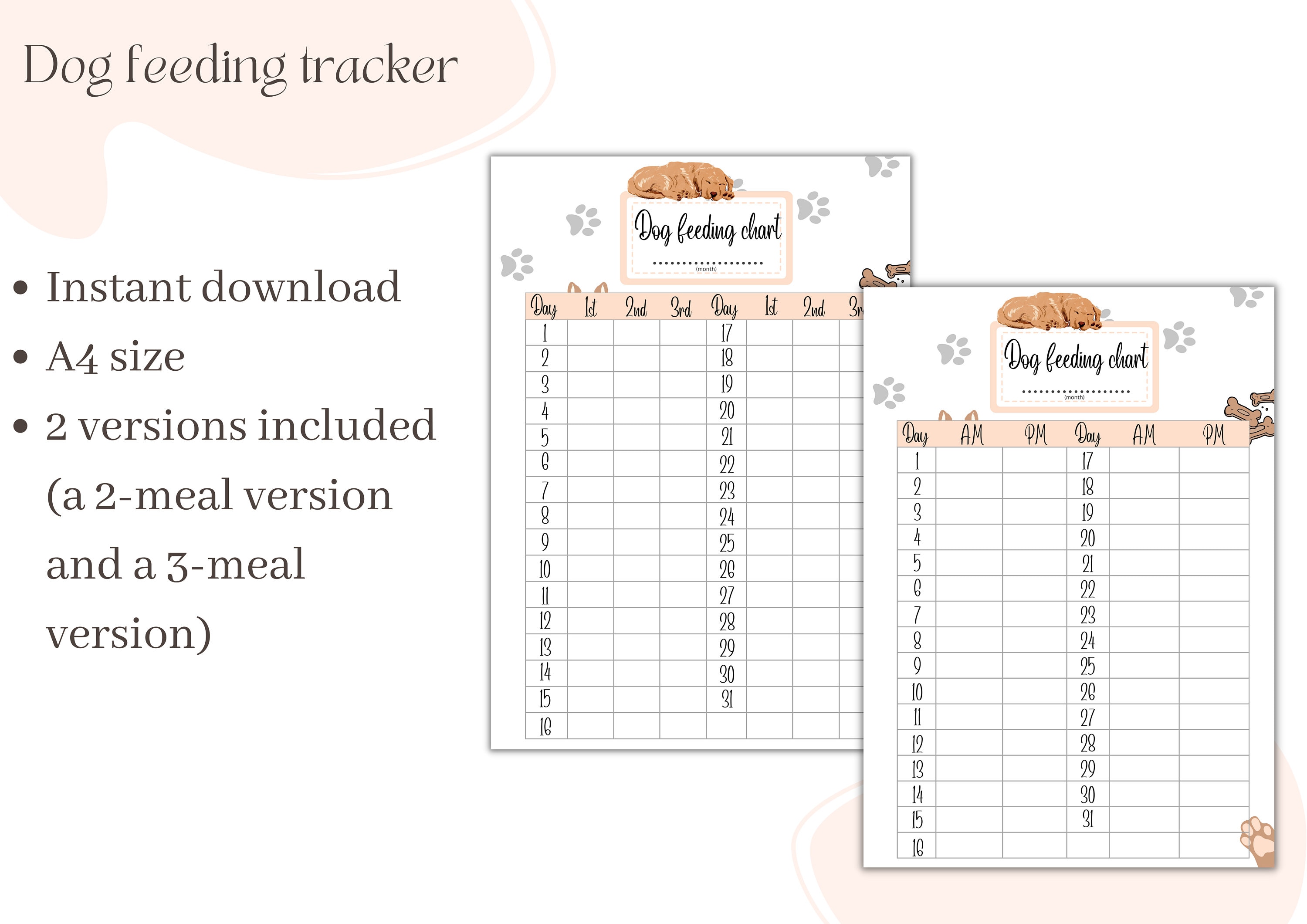 Dog Feeding Tracker | Printable Feeding Chart (monthly) - Etsy